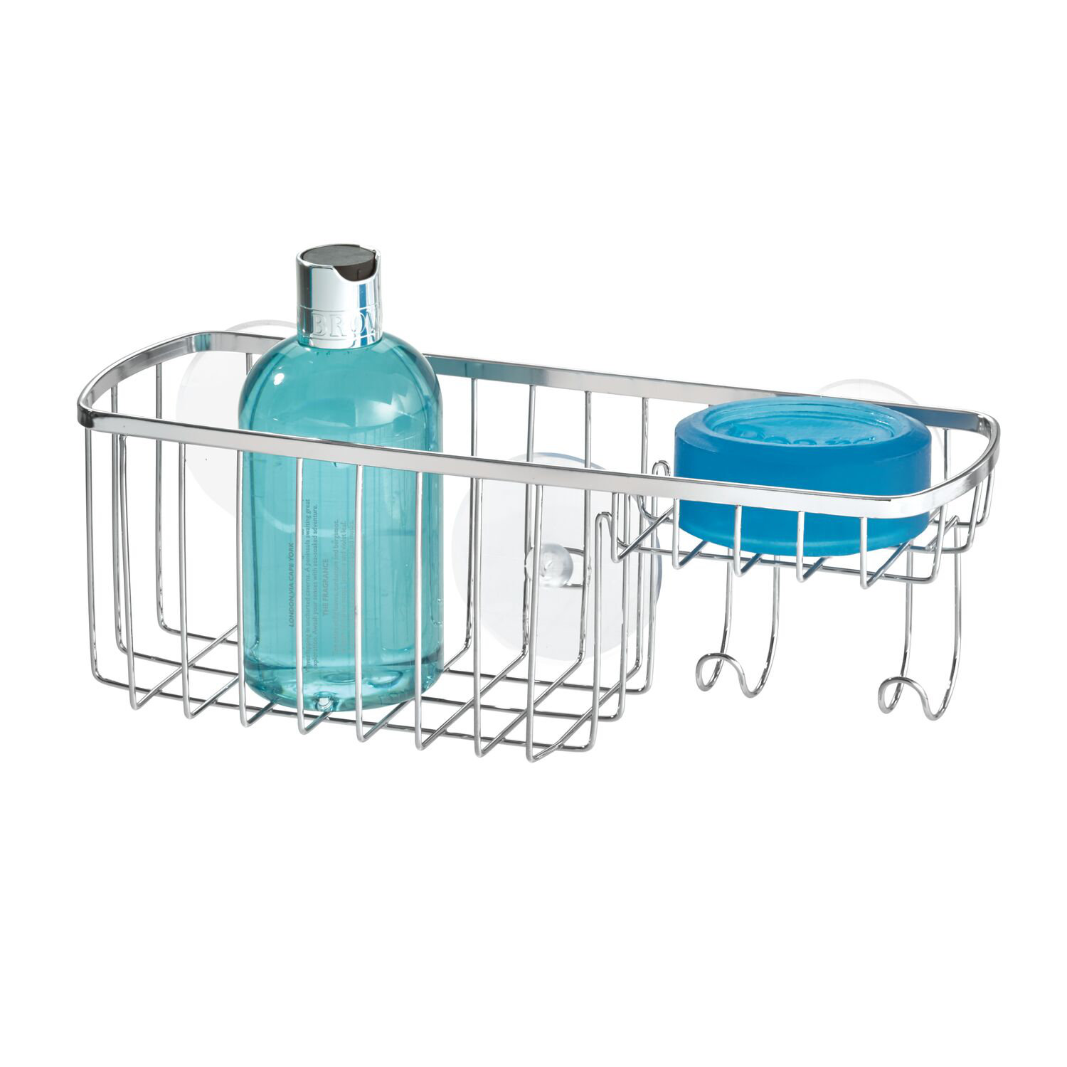 InterDesign iDesign Gia Polished Stainless Steel Bathroom Suction Combo Organizer Basket - 11" x ...